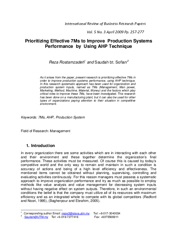 (PDF) Prioritizing effective 7Ms to improve production systems ...