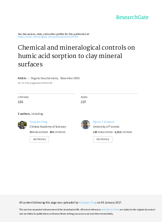 (PDF) Chemical and mineralogical controls on humic acid sorption to ...