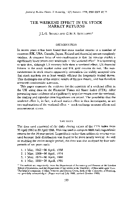 (PDF) The weekend effect in UK stock market returns