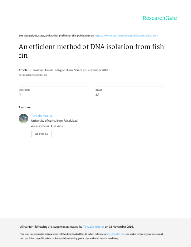 (PDF) An efficient method of DNA isolation from fish fin