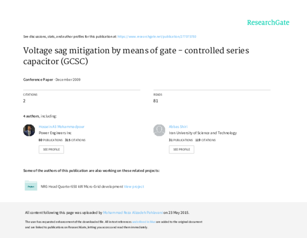 (PDF) Voltage sag mitigation by means of gate - controlled series ...