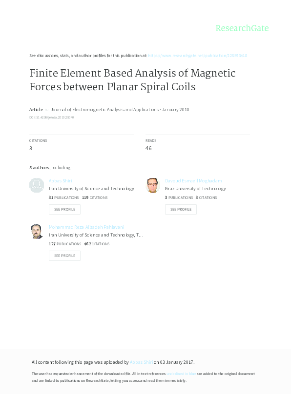 (PDF) Finite Element Based Analysis of Magnetic Forces between Planar Spiral Coils