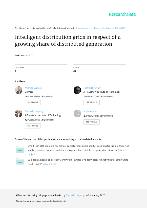(PDF) Intelligent Distribution Grids in respect of a growing share of Distributed Generation