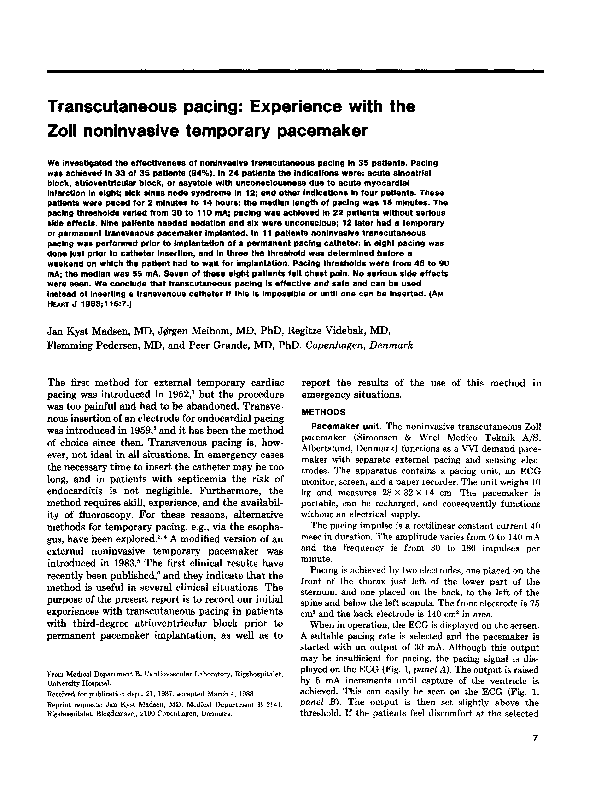 (PDF) Transcutaneous pacing: Experience with the zoll noninvasive ...