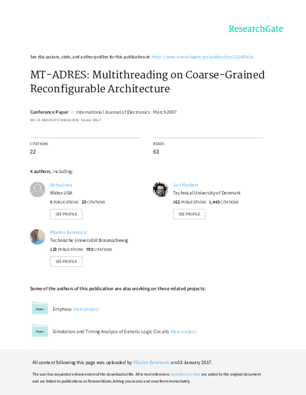 Mt Adres Multithreading On Coarse Grained Reconfigurable Architecture