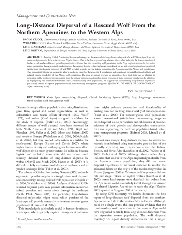 (PDF) Long‐Distance Dispersal of a Rescued Wolf From the Northern ...