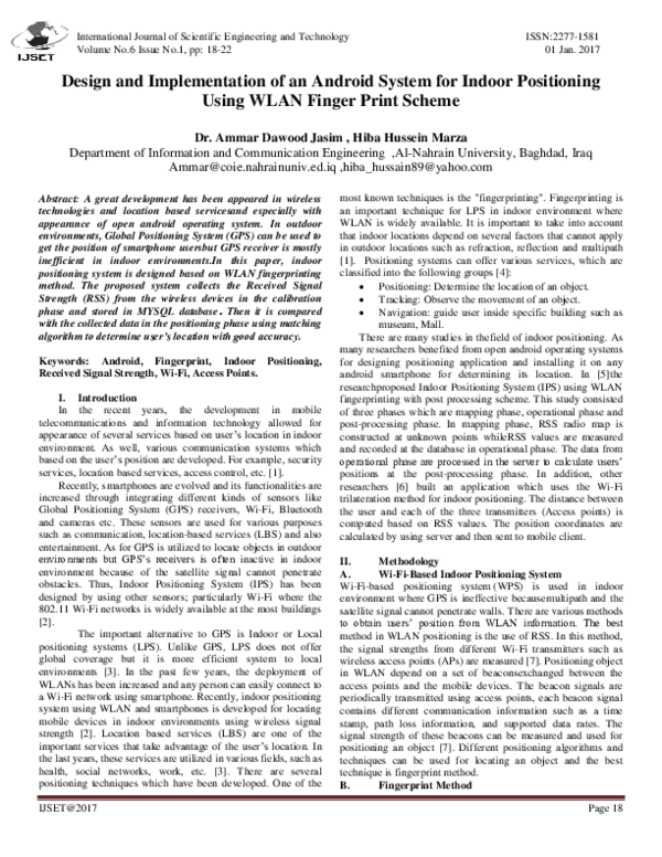 Pdf Design And Implementation Of An Android System For Indoor