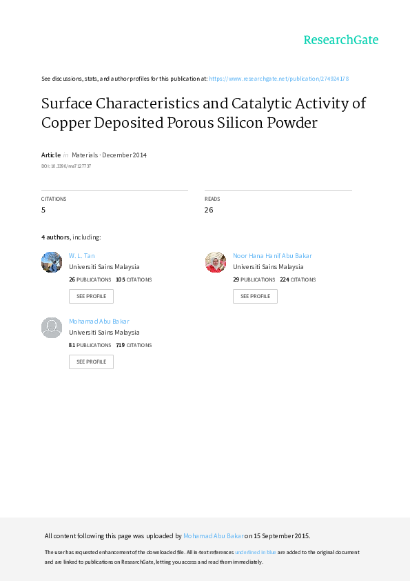 (PDF) Surface Characteristics and Catalytic Activity of Copper ...