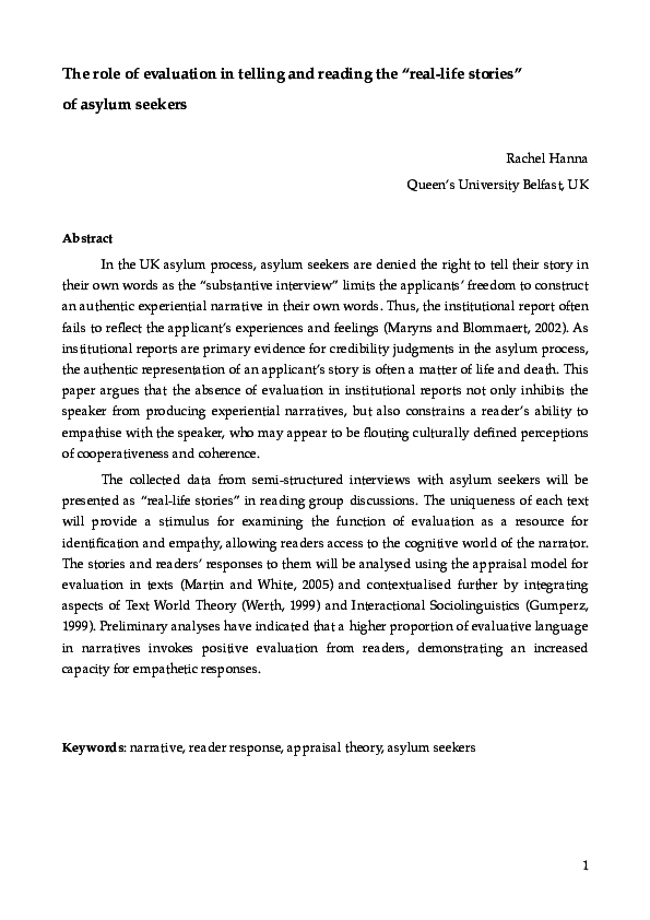 (PDF) The role of evaluation in telling and reading the “real-life ...