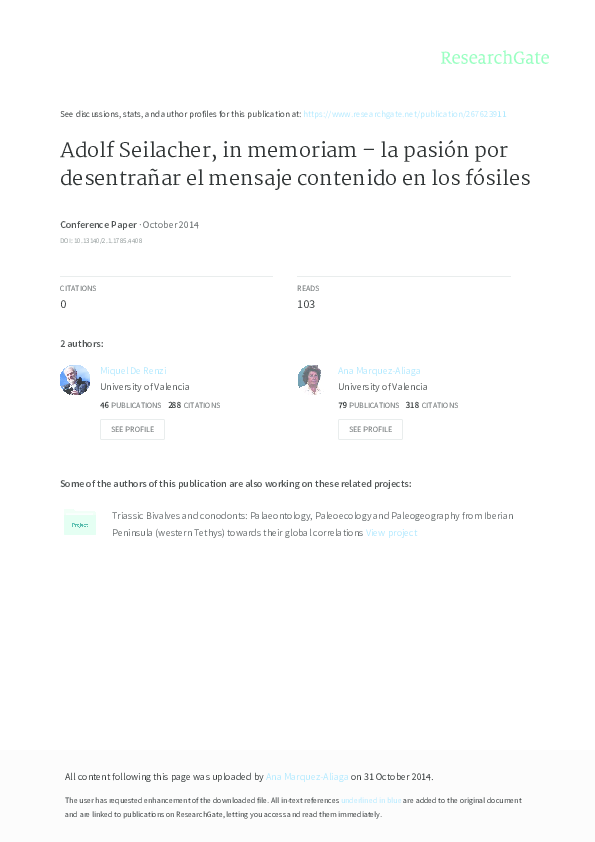 (PDF) Adolf Seilacher, in memoriam – la pasión por desentrañar el ...