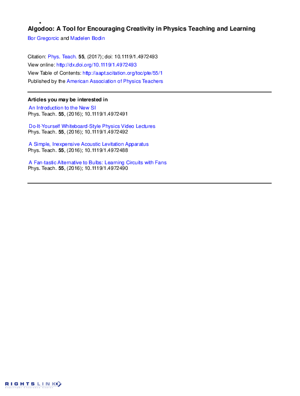 (PDF) Algodoo: A tool for encouraging creativity in physics teaching and learning