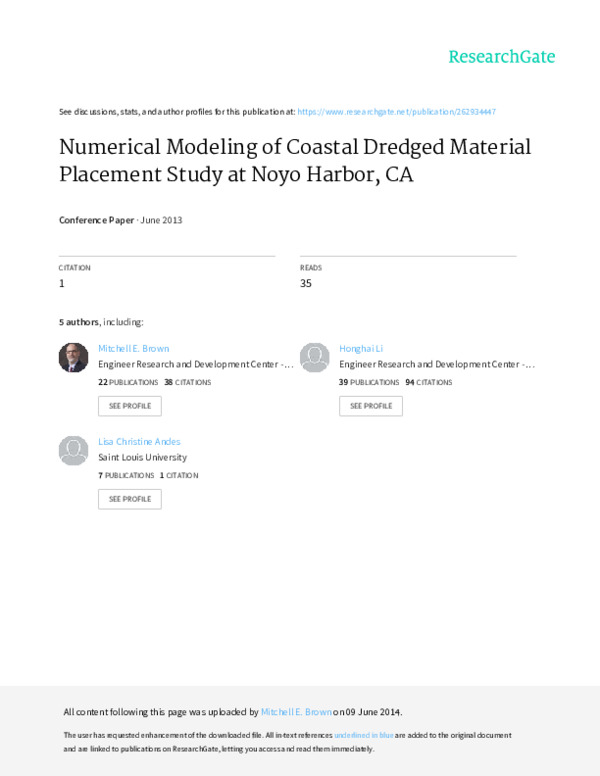 (PDF) Numerical Modeling of Coastal Dredged Material Placement Study at ...