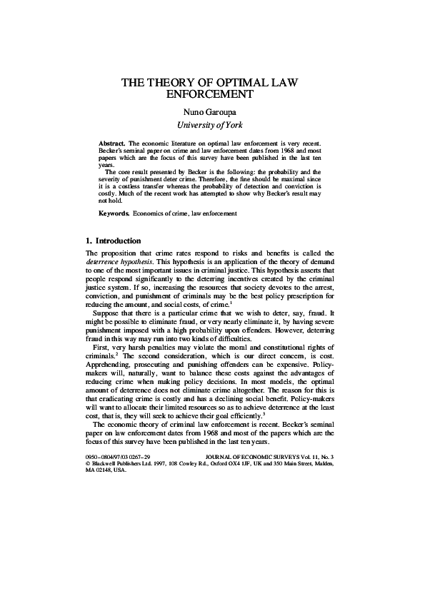 (PDF) The theory of optimal law enforcement