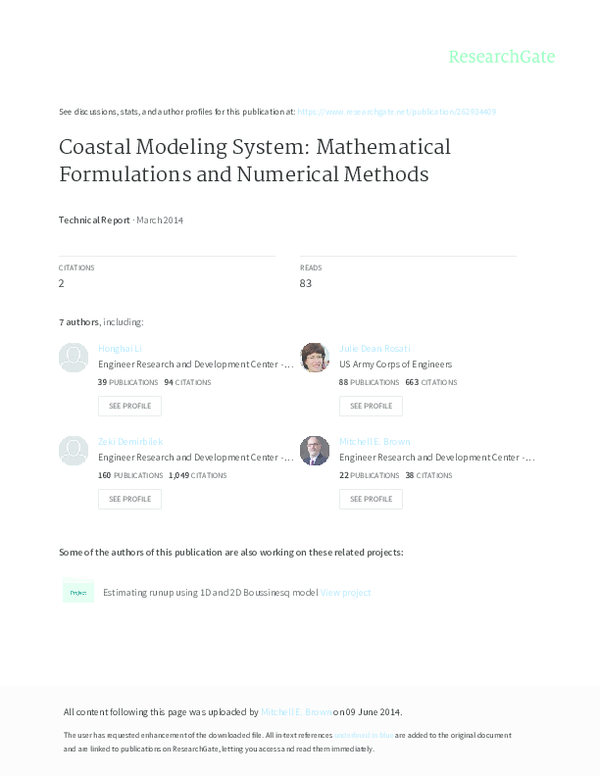 Pdf Coastal Modeling System Mathematical Formulations And Numerical