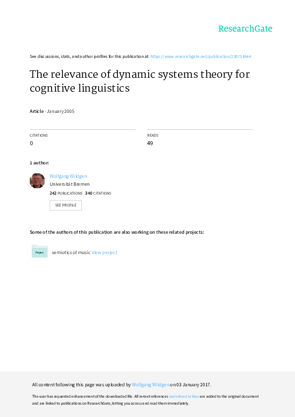 (PDF) The relevance of dynamic systems theory for cognitive linguistics