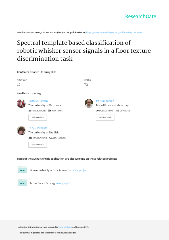 (PDF) Spectral template based classification of robotic whisker sensor ...