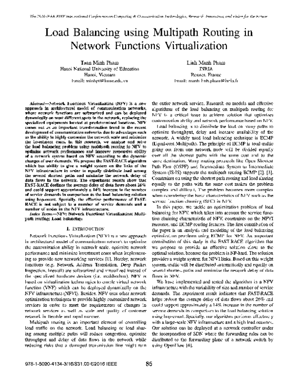 Pdf Load Balancing Using Multipath Routing In Network Functions Virtualization