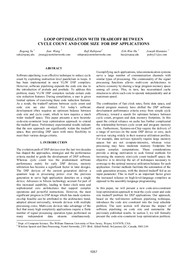 Pdf Loop Optimization With Tradeoff Between Cycle Count And Code Size