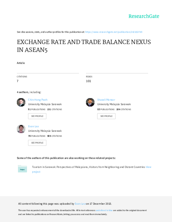 (PDF) Exchange rate and trade balance nexus in Asean-5