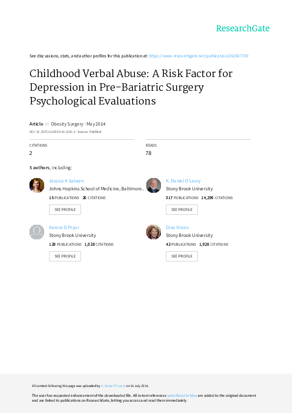 (PDF) Childhood Verbal Abuse: A Risk Factor for Depression in Pre-Bariatric Surgery ...