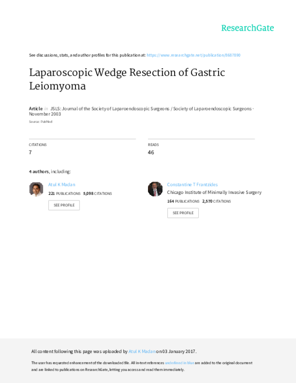 (PDF) Laparoscopic wedge resection of a gastric leiomyoma