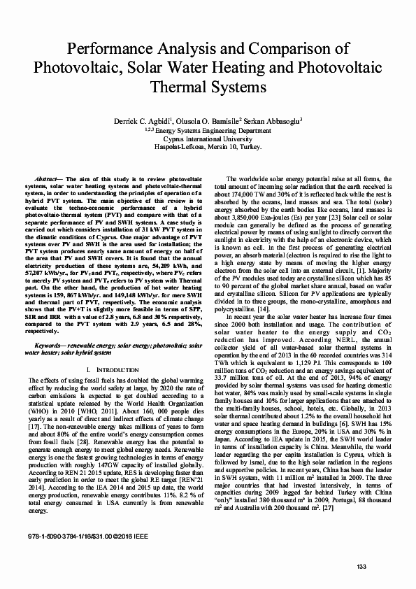 (PDF) Performance Analysis and Comparison of Photovoltaic, Solar Water ...