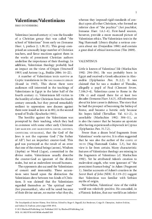 (PDF) Valentinus/Valentinians (Encyclopedia of Ancient History)
