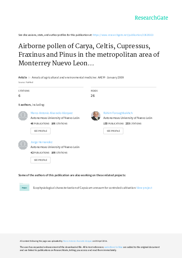 (PDF) Airborne pollen of Carya, Celtis, Cupressus, Fraxinus and Pinus ...