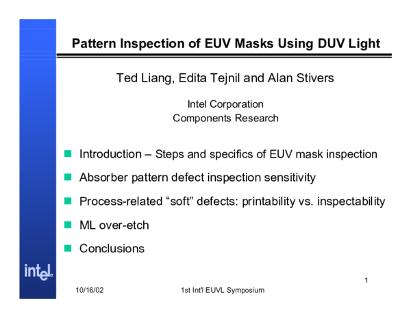 (PDF) Pattern Inspection of EUV Masks Using DUV Light
