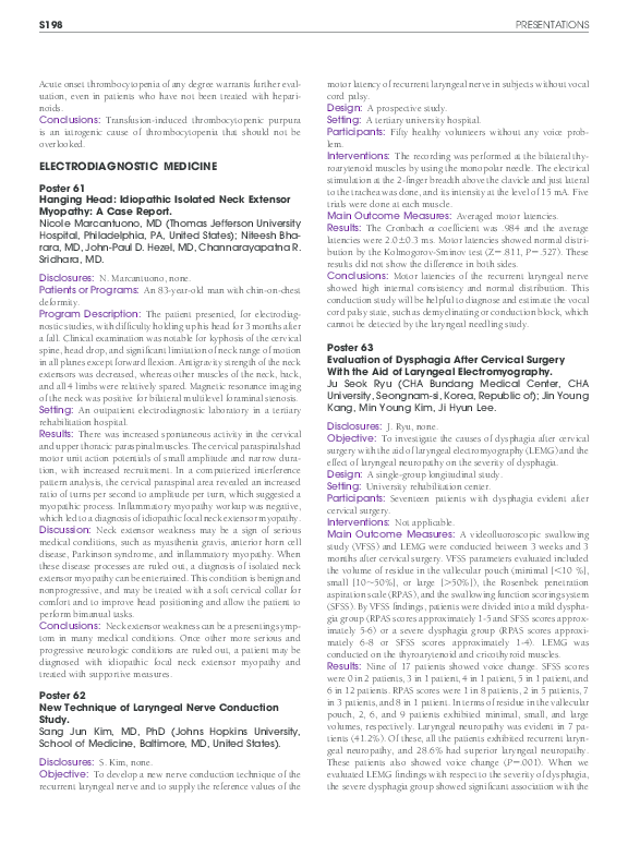 (PDF) Poster 61 Hanging Head: Idiopathic Isolated Neck Extensor ...