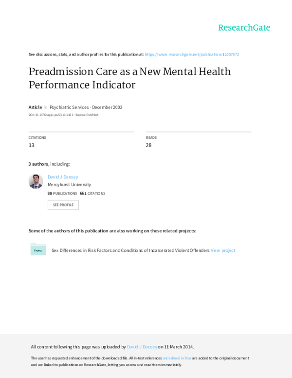 (PDF) Preadmission care as a new mental health performance indicator