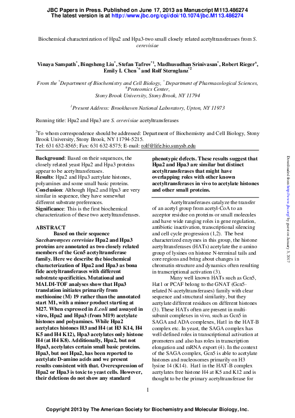 (PDF) Biochemical Characterization of Hpa2 and Hpa3, Two Small Closely ...