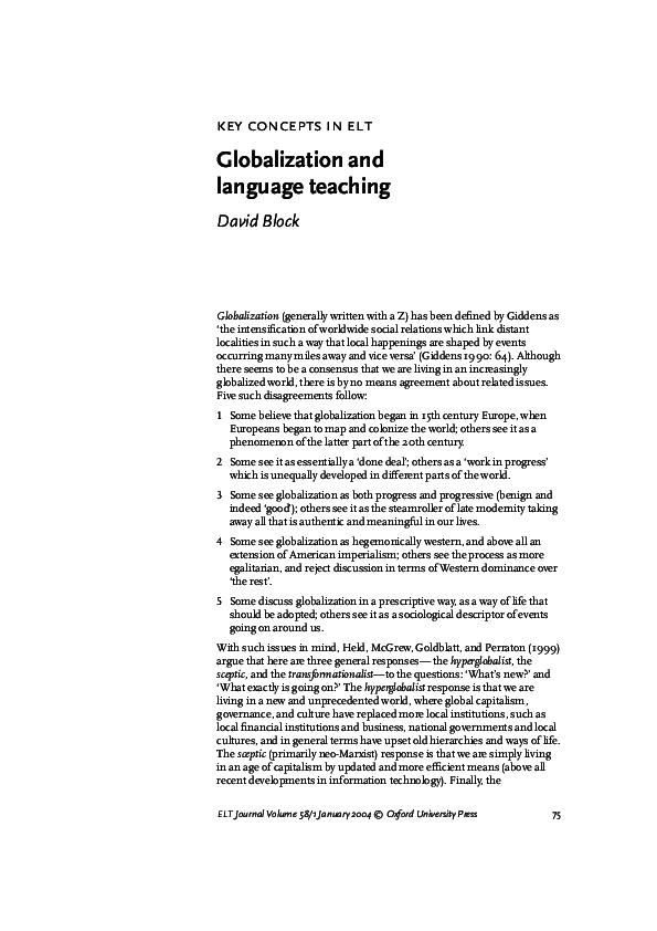 (PDF) Globalization and language teaching