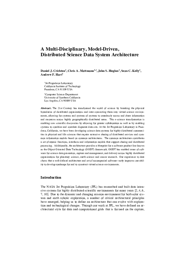 Pdf A Multidisciplinary Model Driven Distributed Science Data System Architecture