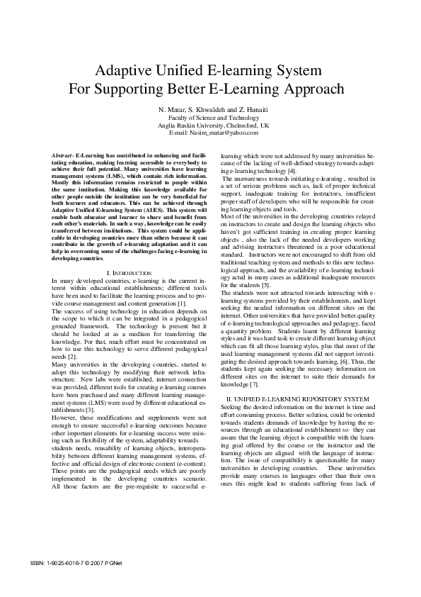 (PDF) Adaptive Unified E-Learning System for Supporting Better E-Learning Approach