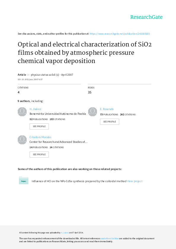 (PDF) Optical and electrical characterization of SiO2 films obtained by ...