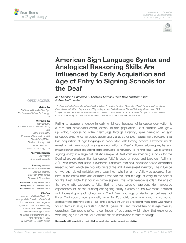 (PDF) American Sign Language Syntax and Analogical Reasoning Skills Are ...