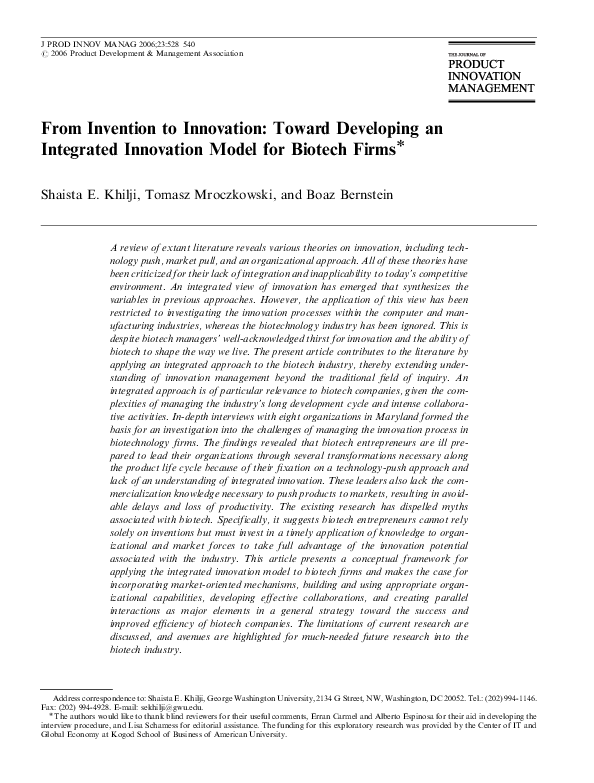 (PDF) From Invention to Innovation: Toward Developing an Integrated ...