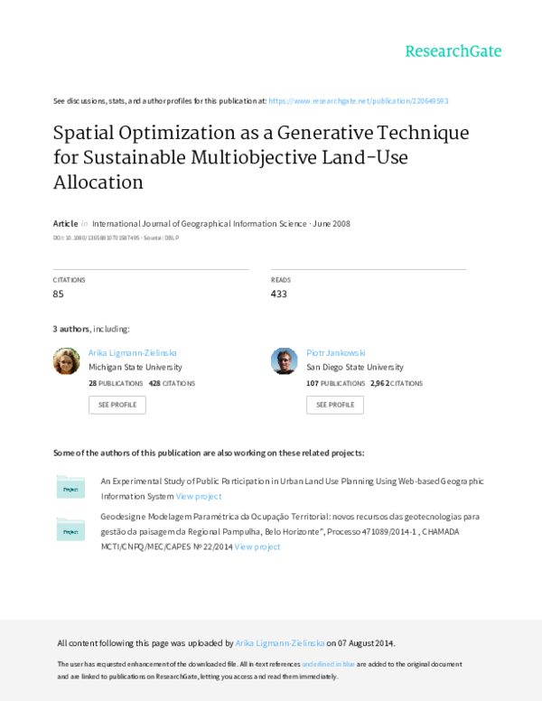(PDF) Spatial optimization as a generative technique for sustainable multiobjective land-use ...