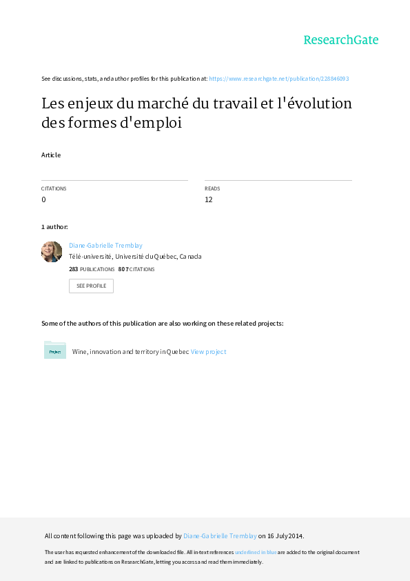 Pdf Les Enjeux Du Marché Du Travail Et L évolution Des Formes D Emploi