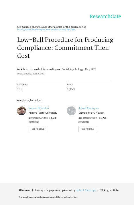 (PDF) Low-ball procedure for producing compliance: Commitment then cost
