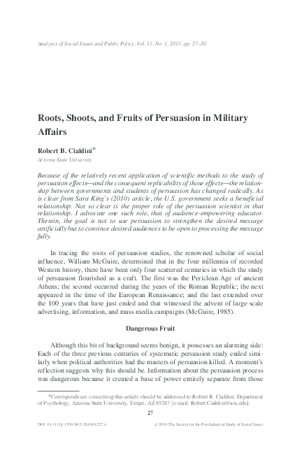 (PDF) Roots, Shoots, and Fruits of Persuasion in Military Affairs
