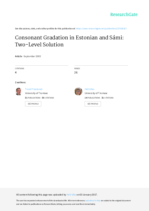 (PDF) Consonant Gradation in Estonian and Sámi: Two-Level Solution