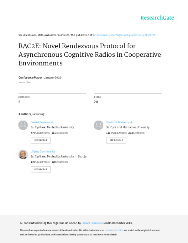 (PDF) RAC2E: Novel rendezvous protocol for Asynchronous Cognitive radios in Cooperative Environments