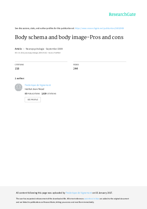 (PDF) Body schema and body image—Pros and cons