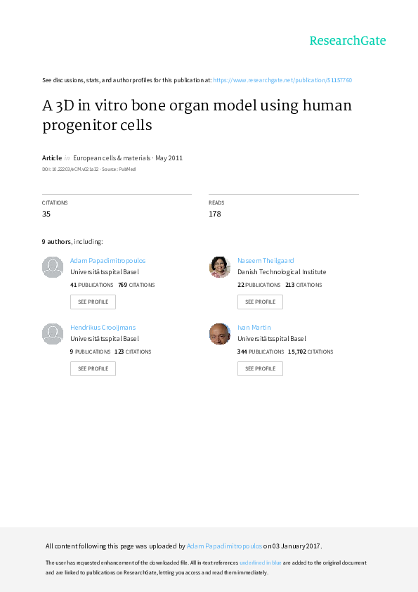 (PDF) A 3D in vitro bone organ model using human progenitor cells