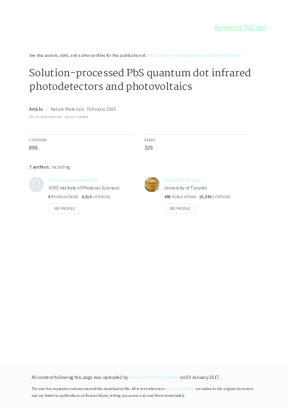 (PDF) Solution-processed PbS quantum dot infrared photodetectors and ...