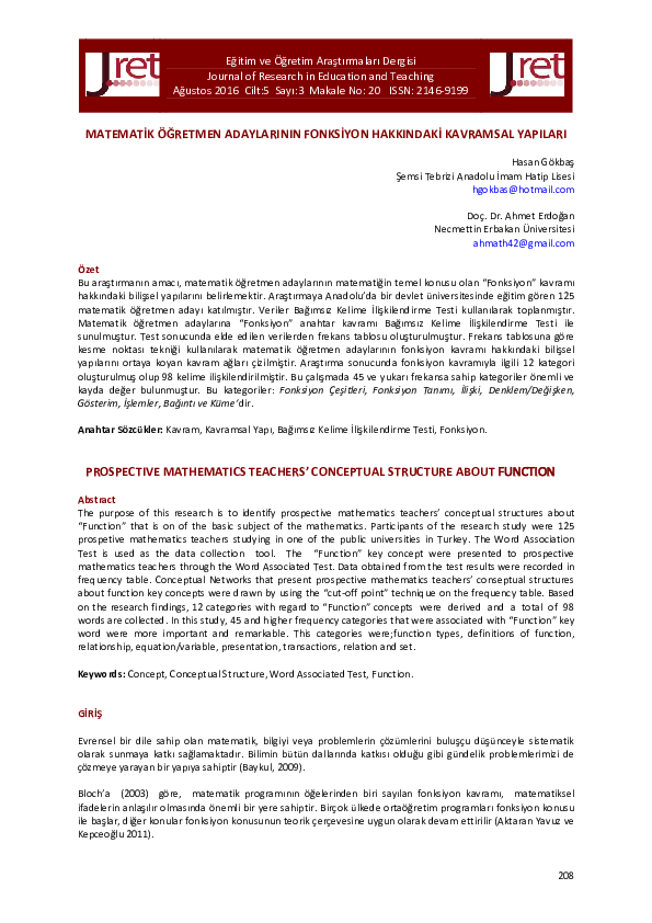 (PDF) PROSPECTIVE MATHEMATICS TEACHERS’ CONCEPTUAL STRUCTURE ABOUT FUNCTION