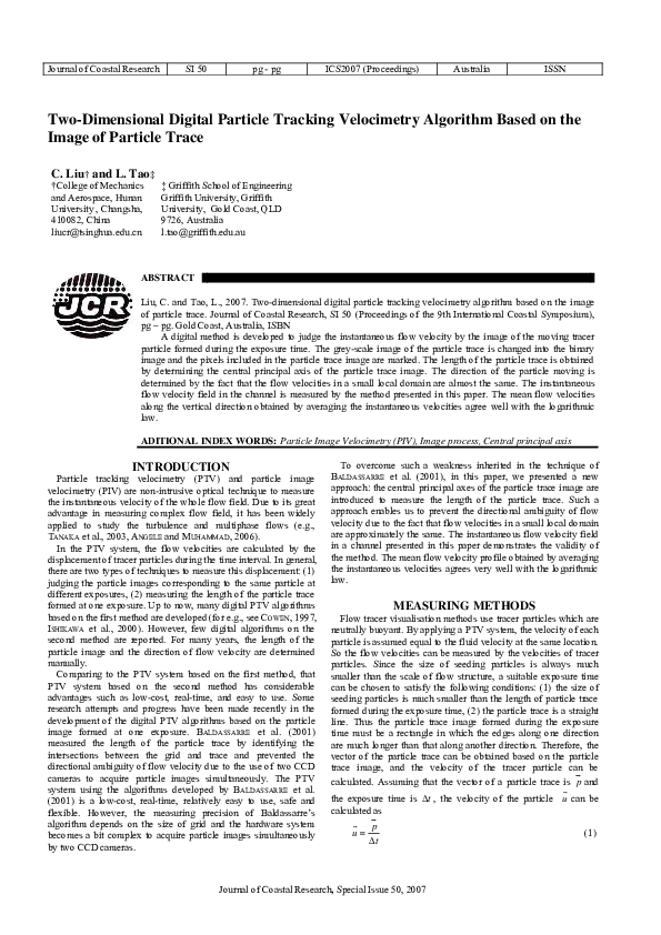 Pdf Two Dimensional Digital Particle Tracking Velocimetry Algorithm Based On The Image Of