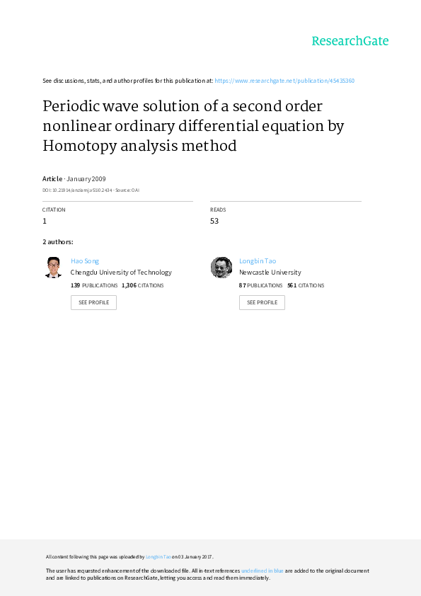 (PDF) Periodic wave solution of a second order nonlinear ordinary ...